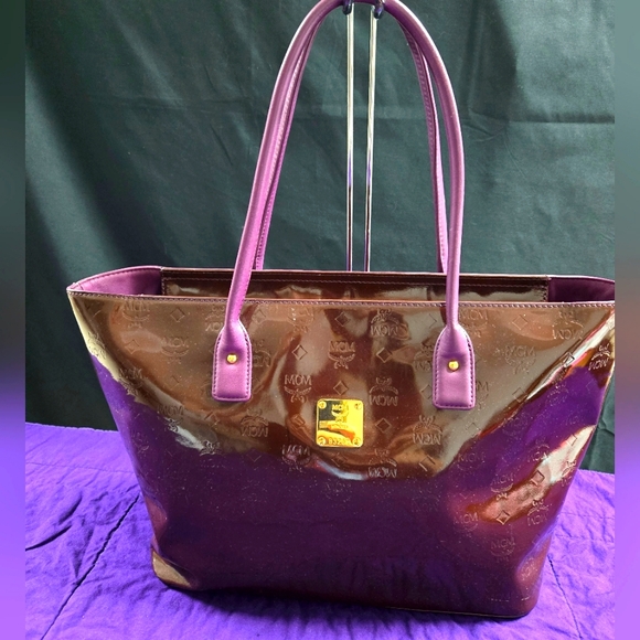 MCM | Bags | Authentic Mcm Limited Edition Patent Leather Maroon Purple ...